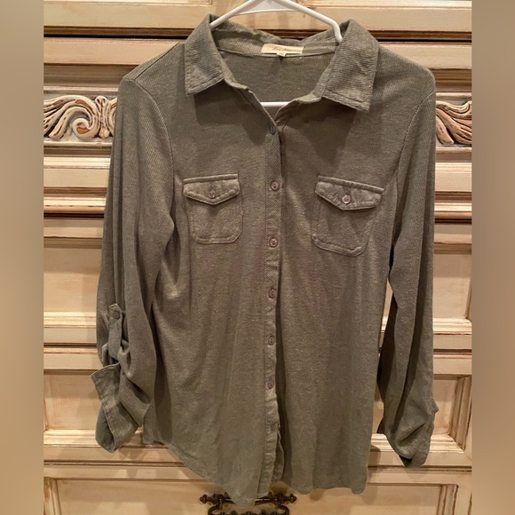 Love Notes | Tops | Love Notes Olive Green Ribbed Button Down Shirt ...